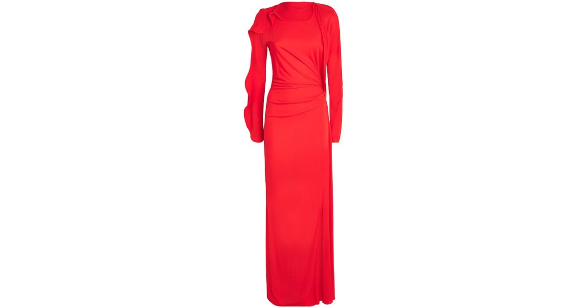 Victoria Beckham Jersey Draped Gown in Red | Lyst UK