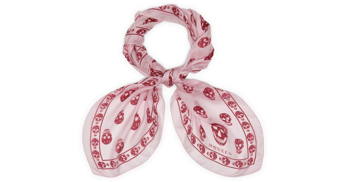 McQueen Silk Skull Print Scarf in Pink | Lyst UK