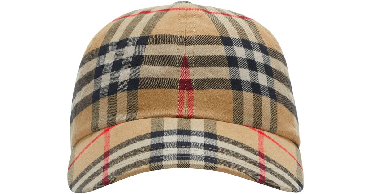 Burberry Cotton Check Baseball Cap in Natural for Men | Lyst