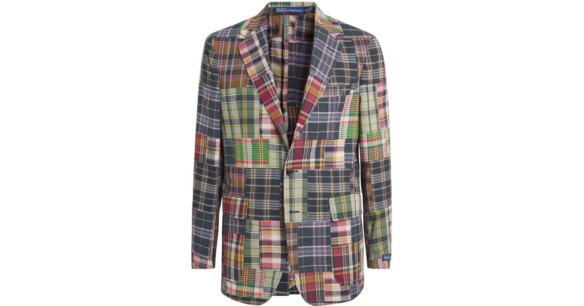 Polo Ralph Lauren Cotton Madras Patchwork Blazer in Gray for Men | Lyst