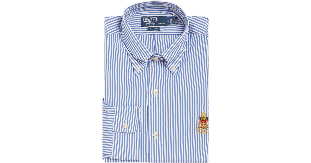 Polo Ralph Lauren Cotton Poplin Stripe Crest Shirt in Blue for Men ...