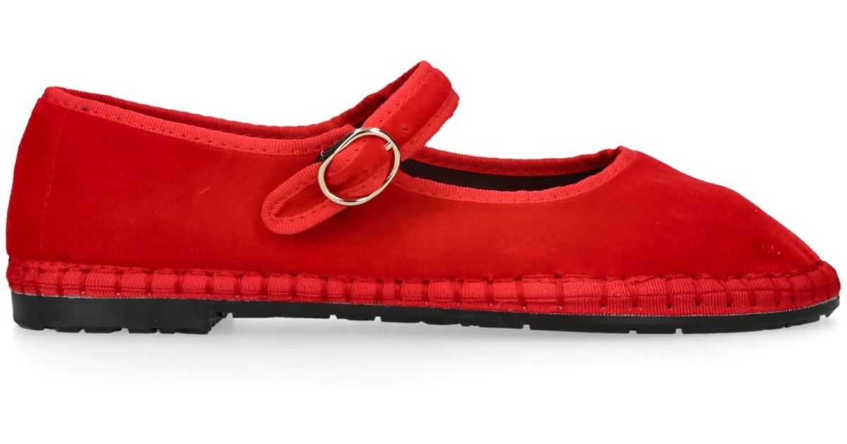 Flabelus Velvet Mellark Mary Jane Flats in Red | Lyst
