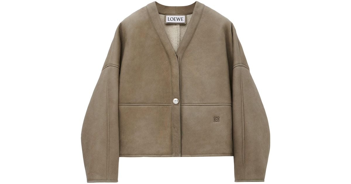 Loewe Shearling Cardigan in Green | Lyst