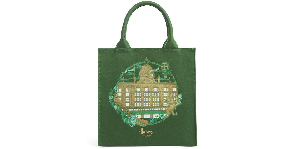 Harrods Small Cotton Heritage Shopper Bag in Green | Lyst