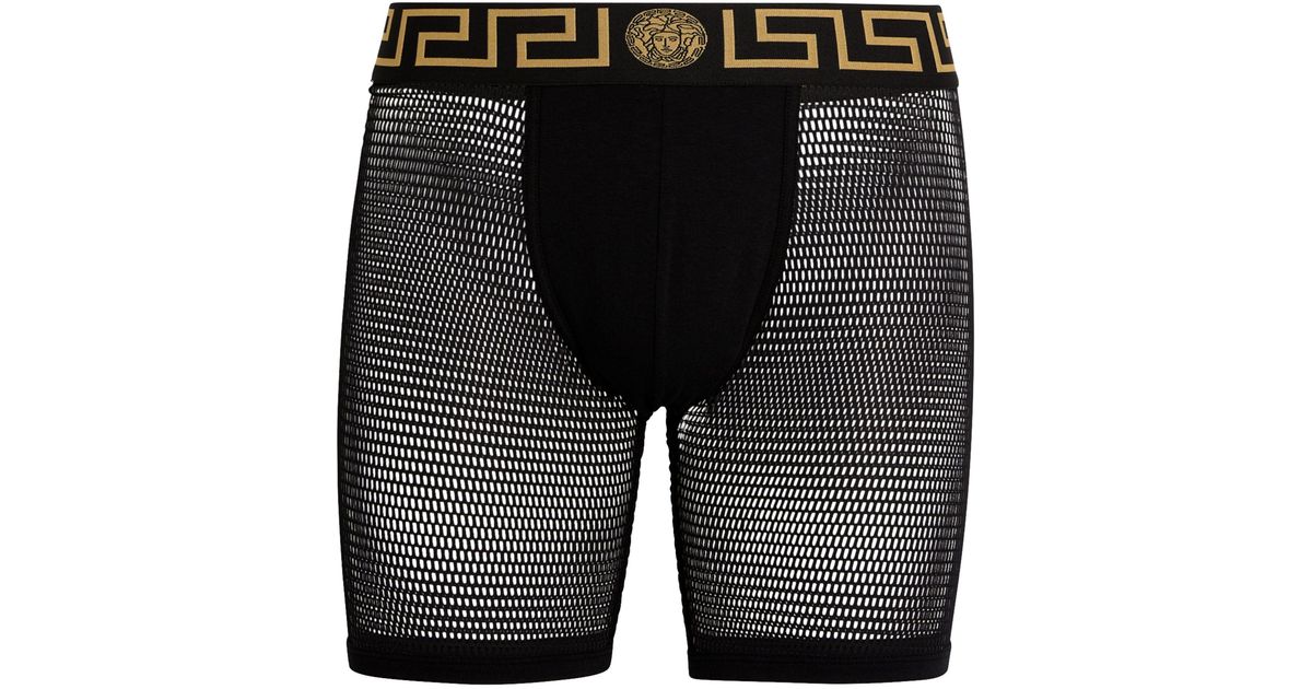 Versace Greca-waistband Mesh Briefs in Black for Men | Lyst