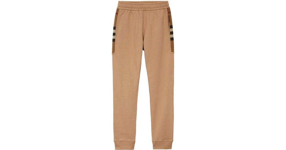Burberry Cotton-Blend Check-Trim Sweatpants in Natural for Men | Lyst UK