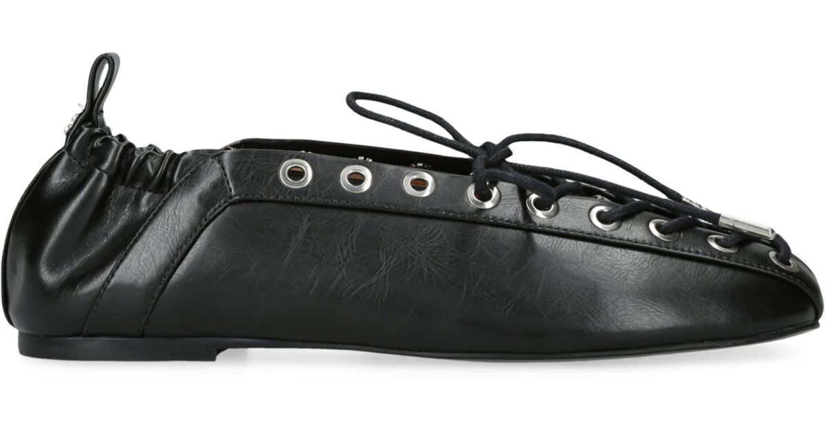 Ganni Lace-Up Eyelet Ballet Flats in Black | Lyst
