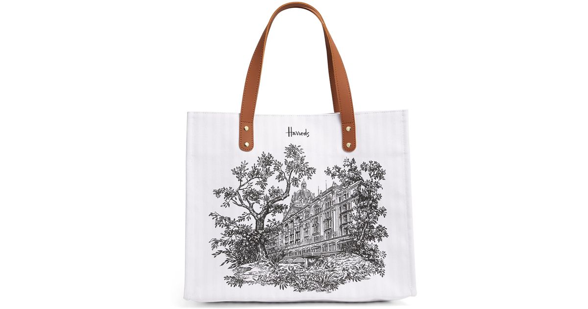 Harrods Toile Building Illustration Shopper Bag in White | Lyst