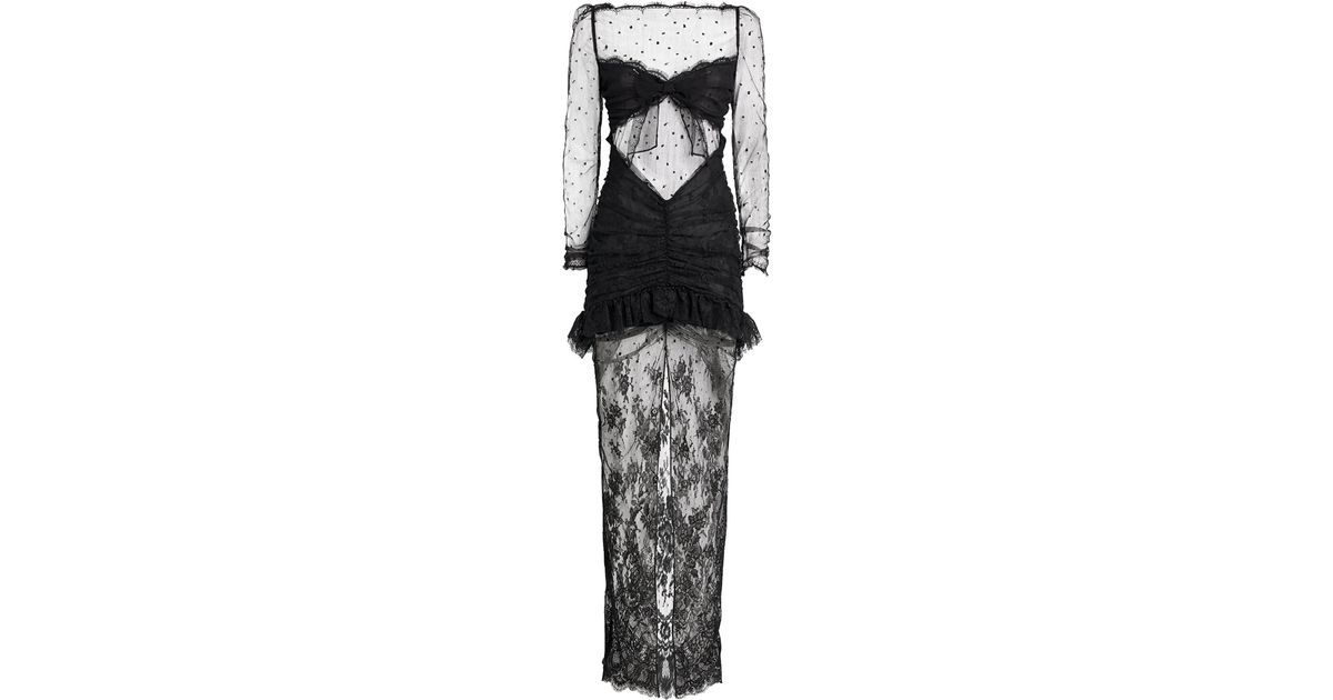 Alessandra Rich Sheer Lace Maxi Dress in Black | Lyst