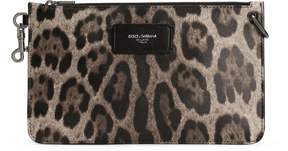 Dolce & Gabbana Calfskin Leopard Pouch in Black for Men | Lyst