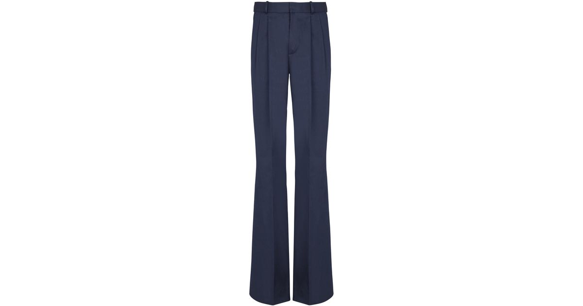 Balmain Cotton Pleated Flared Trousers in Blue for Men | Lyst UK