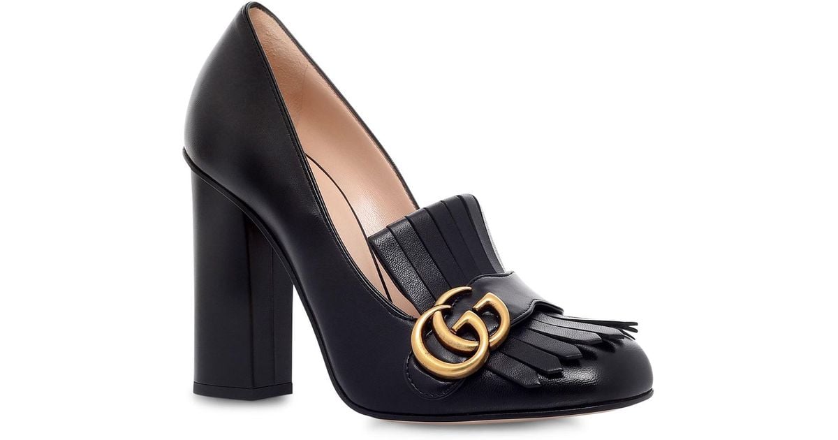 Gucci Marmont Fringed Loafer Heels 105 in Black | Lyst UK