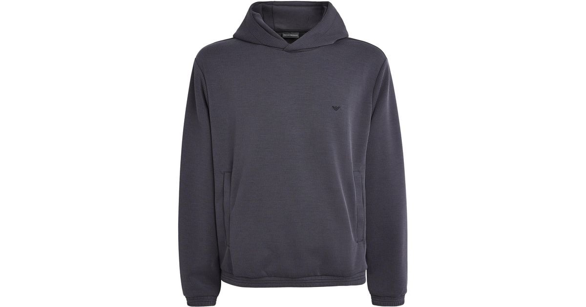 Emporio Armani Stripe Logo Hoodie in Blue for Men | Lyst UK