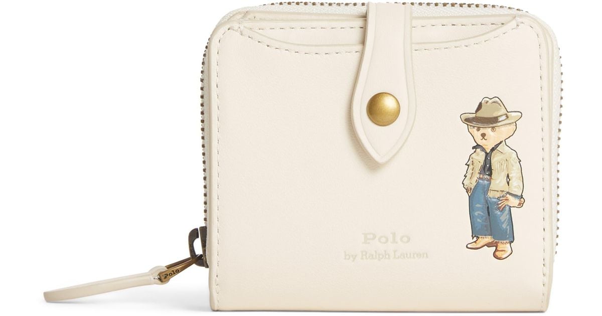 Polo Ralph Lauren Leather Polo Bear Compact Wallet in Natural | Lyst