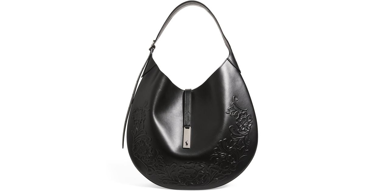 Polo Ralph Lauren Large Leather Polo Id Shoulder Bag in Black | Lyst