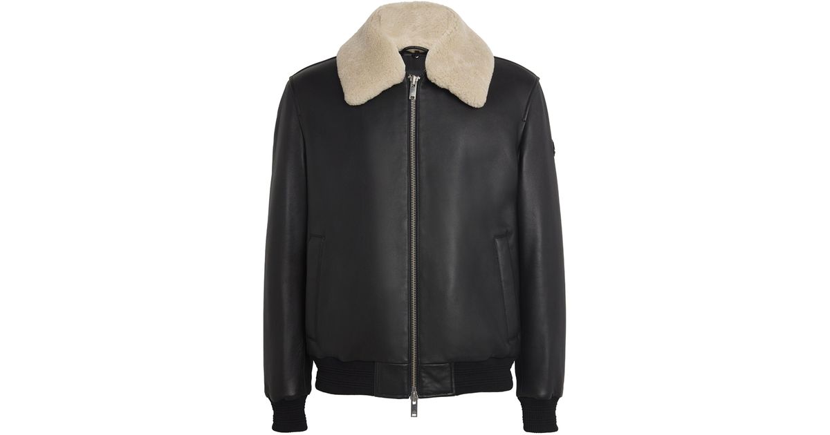 Moose Knuckles Leather Bomber Jacket in Black for Men | Lyst