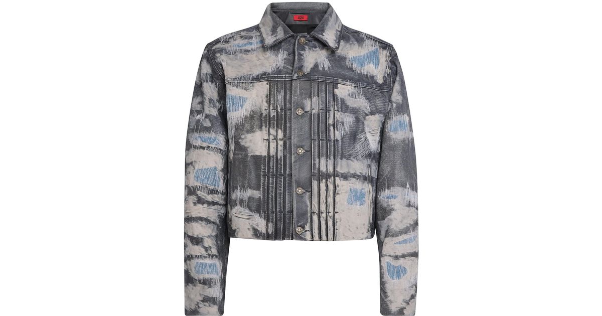 424 Denim-Effect Trucker Leather Jacket in Grey for Men | Lyst UK