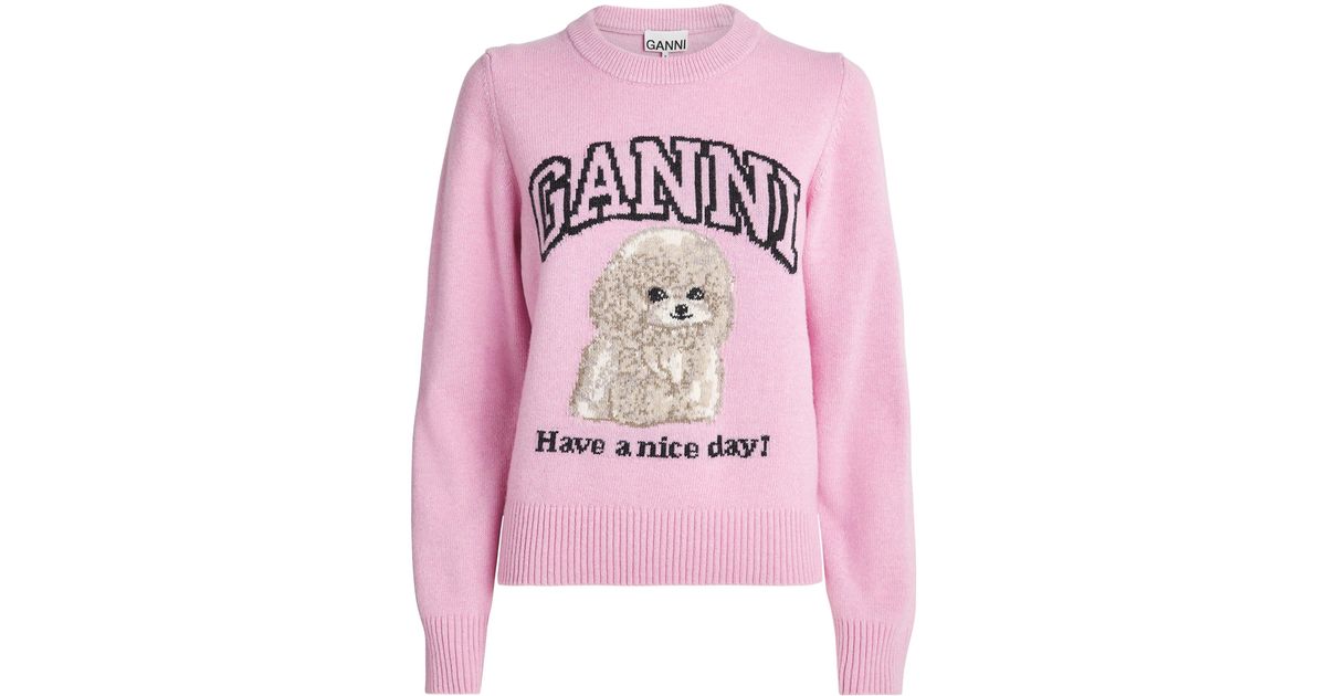 Ganni Wool-Blend Poodle Sweater in Pink | Lyst UK