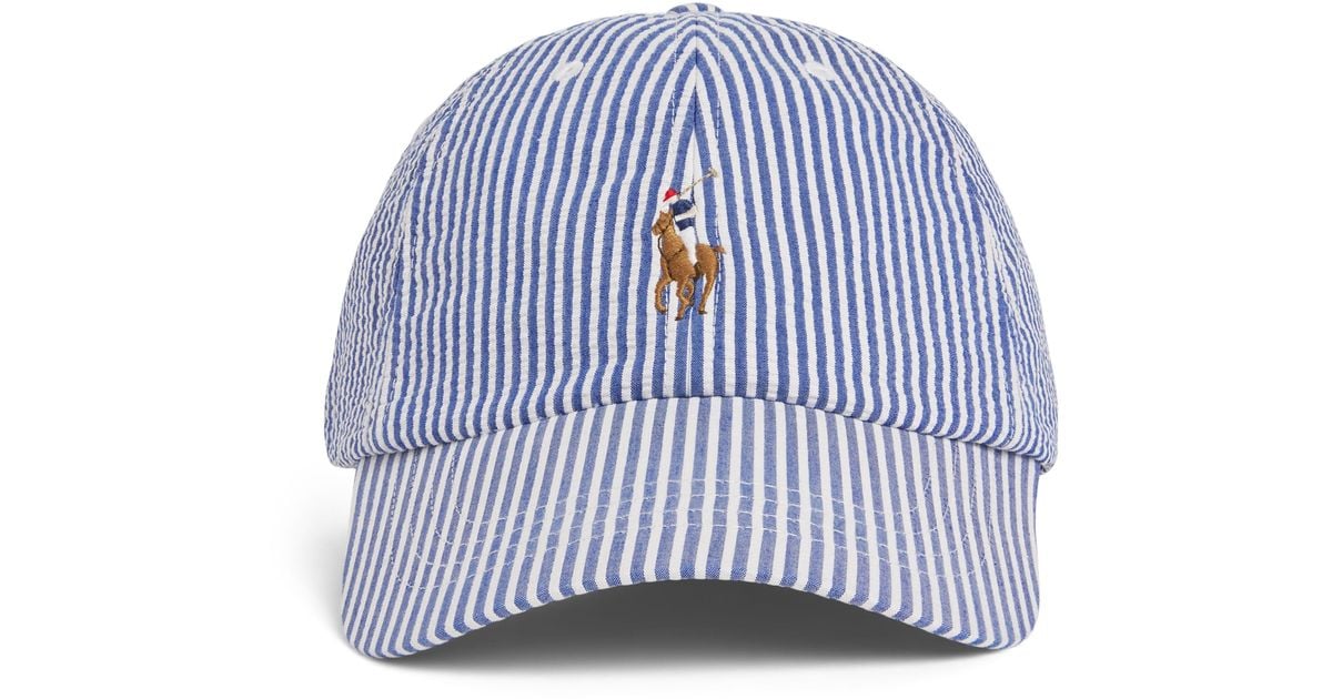 Polo Ralph Lauren Seersucker Striped Baseball Cap in Blue | Lyst UK