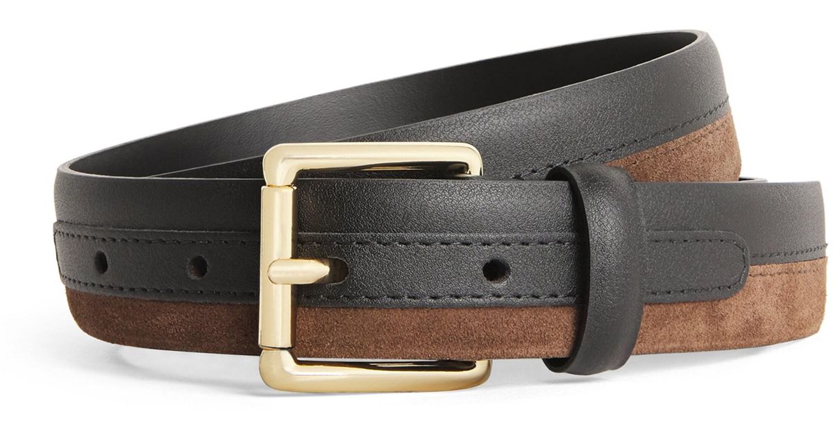 Sandro Leather Suede-Trim Belt in Brown | Lyst UK