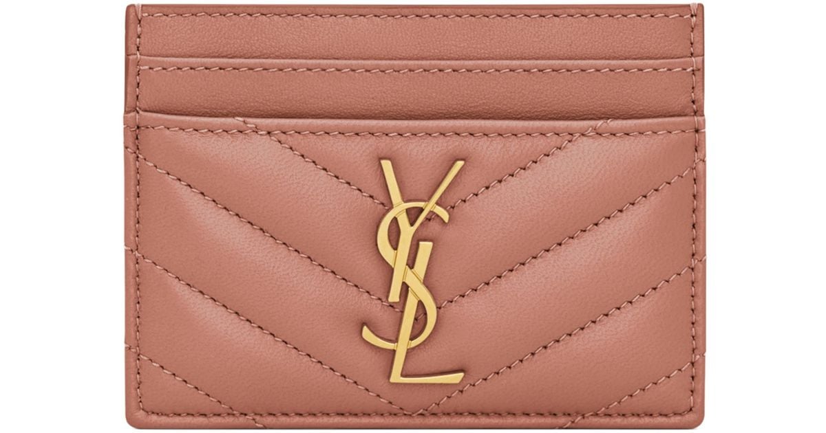 Saint Laurent Nappa Leather Cassandre Card Holder in Pink | Lyst