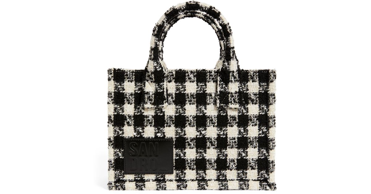 Sandro Small Tweed Kasbah Tote Bag in Black | Lyst
