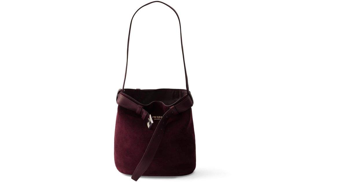 Prada Suede Belted Bucket Bag in Red | Lyst UK