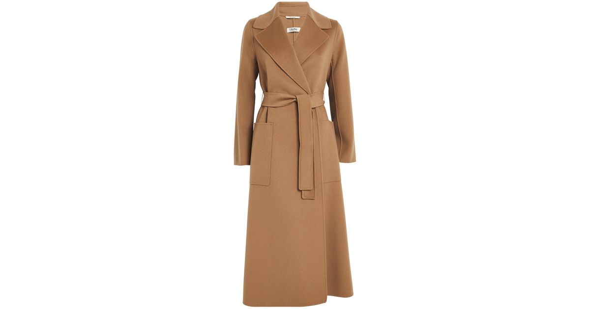 Max Mara Virgin Wool Belted Paolore Coat in Natural | Lyst