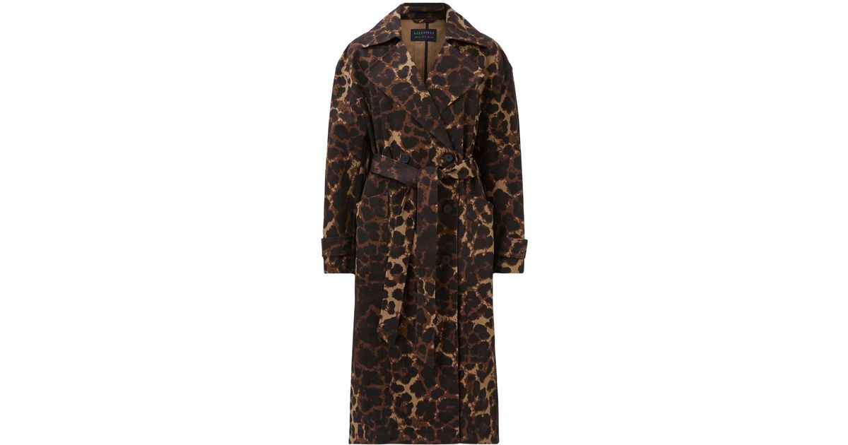 AllSaints Leopard Print Abel Trench Coat in Brown | Lyst UK