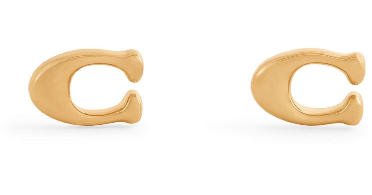 COACH Signature Sculpted C Stud Earrings in Metallic | Lyst