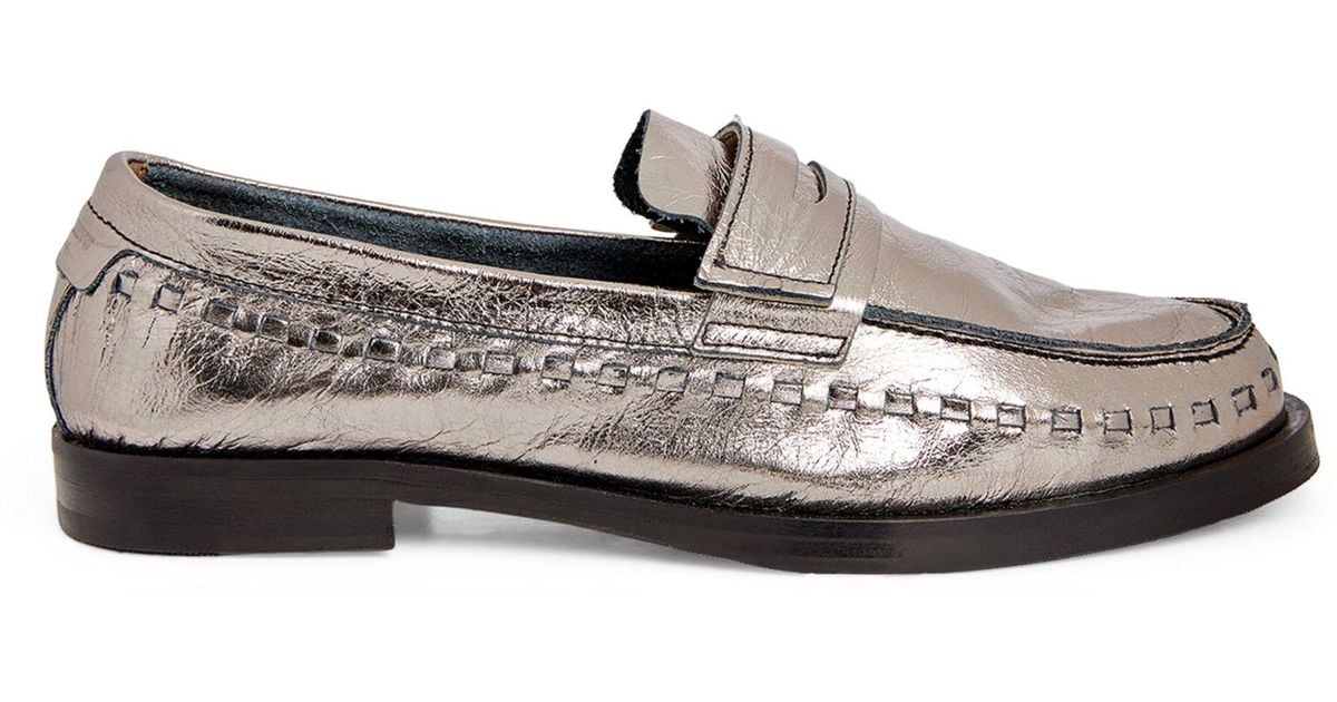 AllSaints Leather Metallic Sofie Loafers in White | Lyst