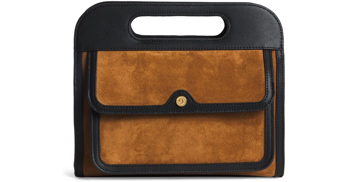 Harrods Suede Leather-Trim Top-Handle Bag in Black | Lyst