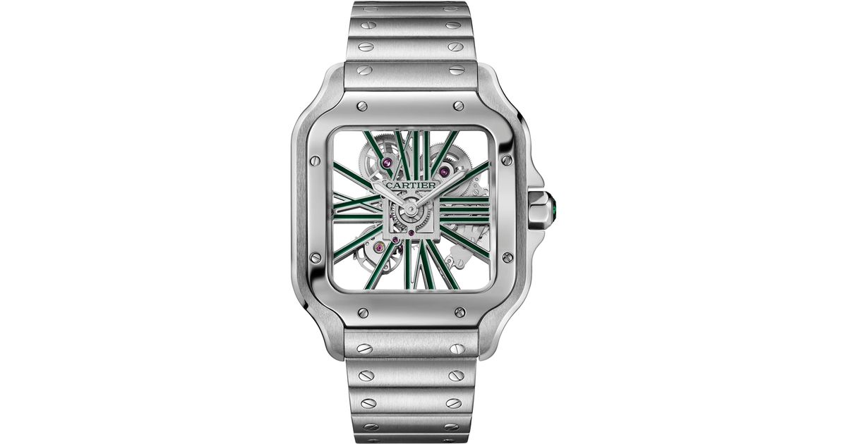 Cartier Large Steel Santos De Skeleton Watch in Grey | Lyst UK