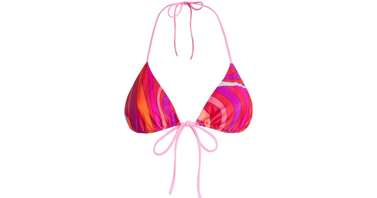 PUCCI Marmo Print Triangle Bikini Top in Pink | Lyst