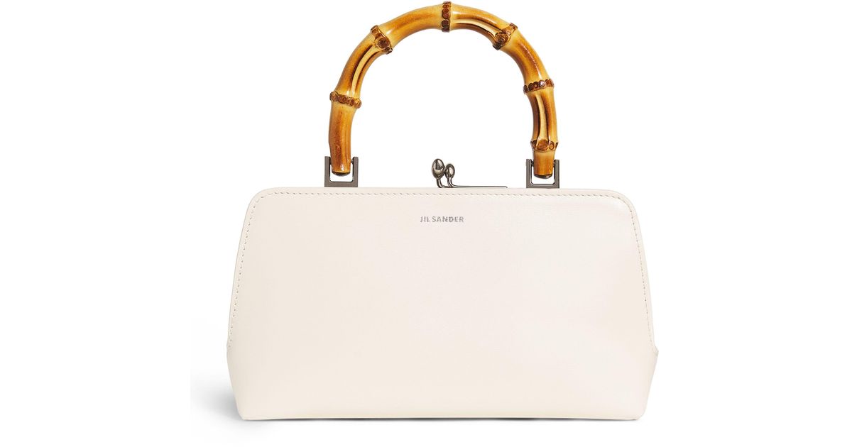 Jil Sander Mini Leather Goji Bamboo Top-Handle Bag in White | Lyst UK
