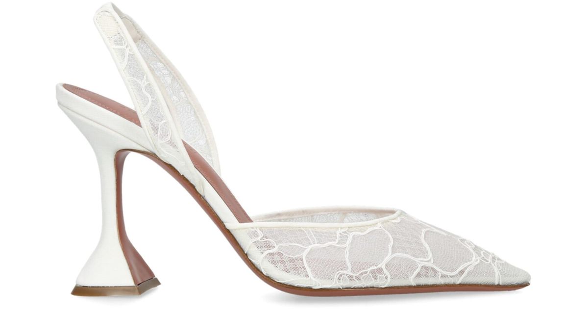 AMINA MUADDI Lace Holli Slingback Heels 95 in White | Lyst