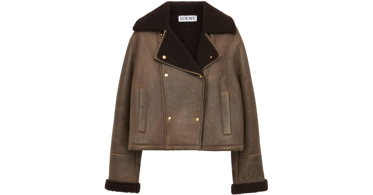 Loewe Lambskin Shearling-Collar Aviator Jacket in Brown | Lyst