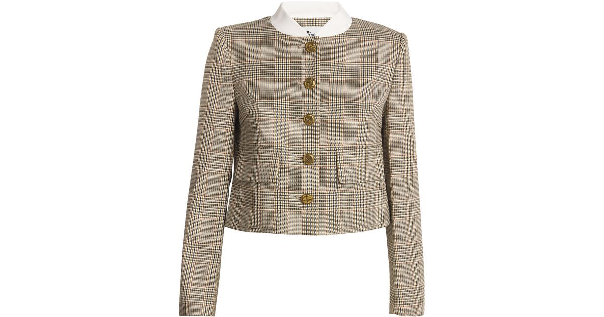 Self-Portrait Check Jacquard Jacket in Natural | Lyst
