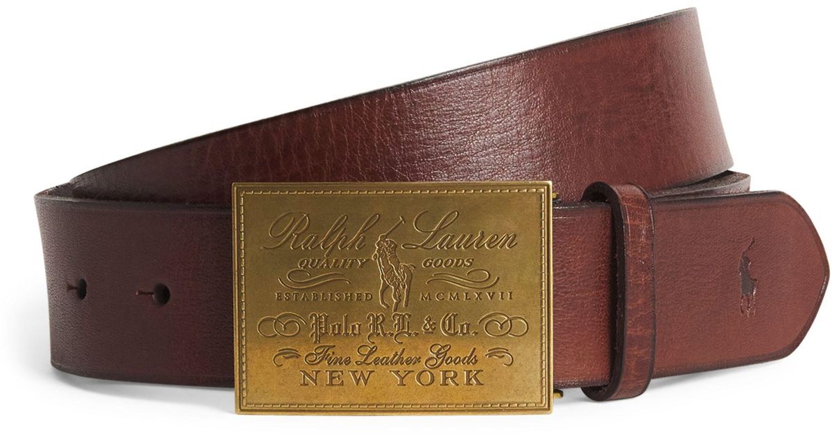 Polo Ralph Lauren Leather Heritage Plaque Belt in Brown for Men | Lyst