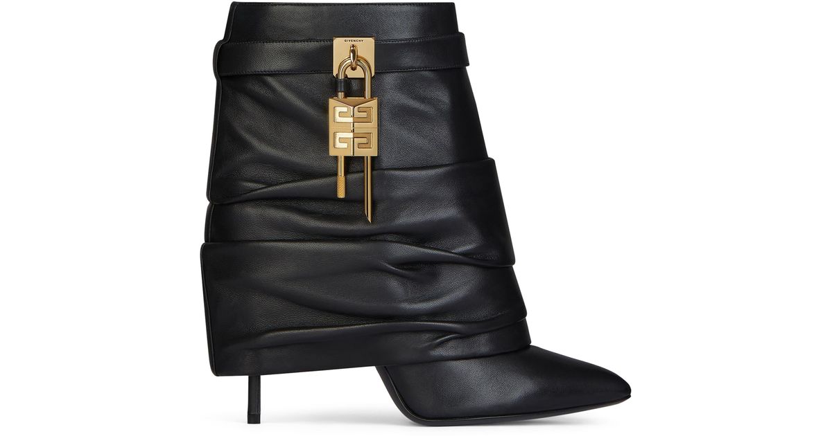 Givenchy Leather Scrunched Shark Lock Heeled Ankle Boots 100 in Black ...