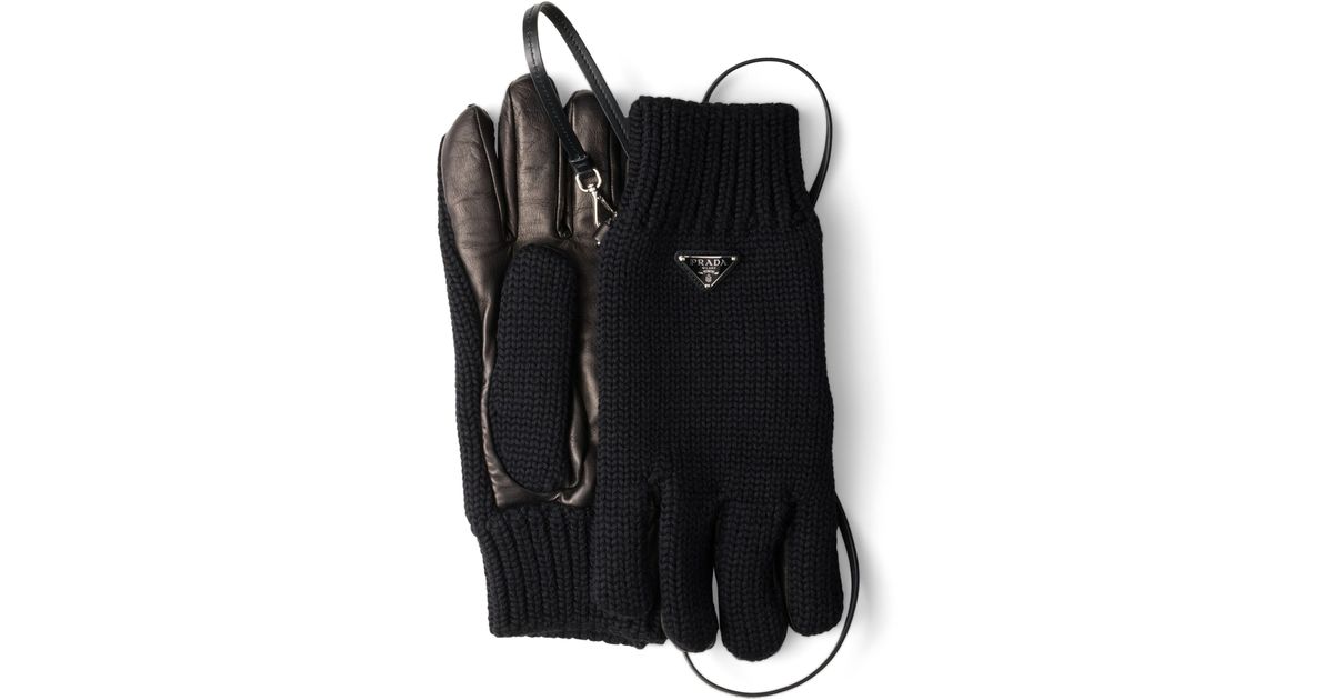 Prada Virgin Wool Nappa Leather-Trimmed Gloves in Black for Men | Lyst UK