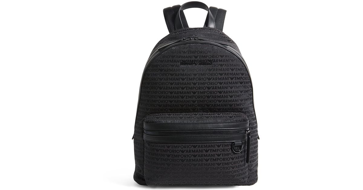 Emporio Armani Jacquard Logo Backpack in Black for Men | Lyst