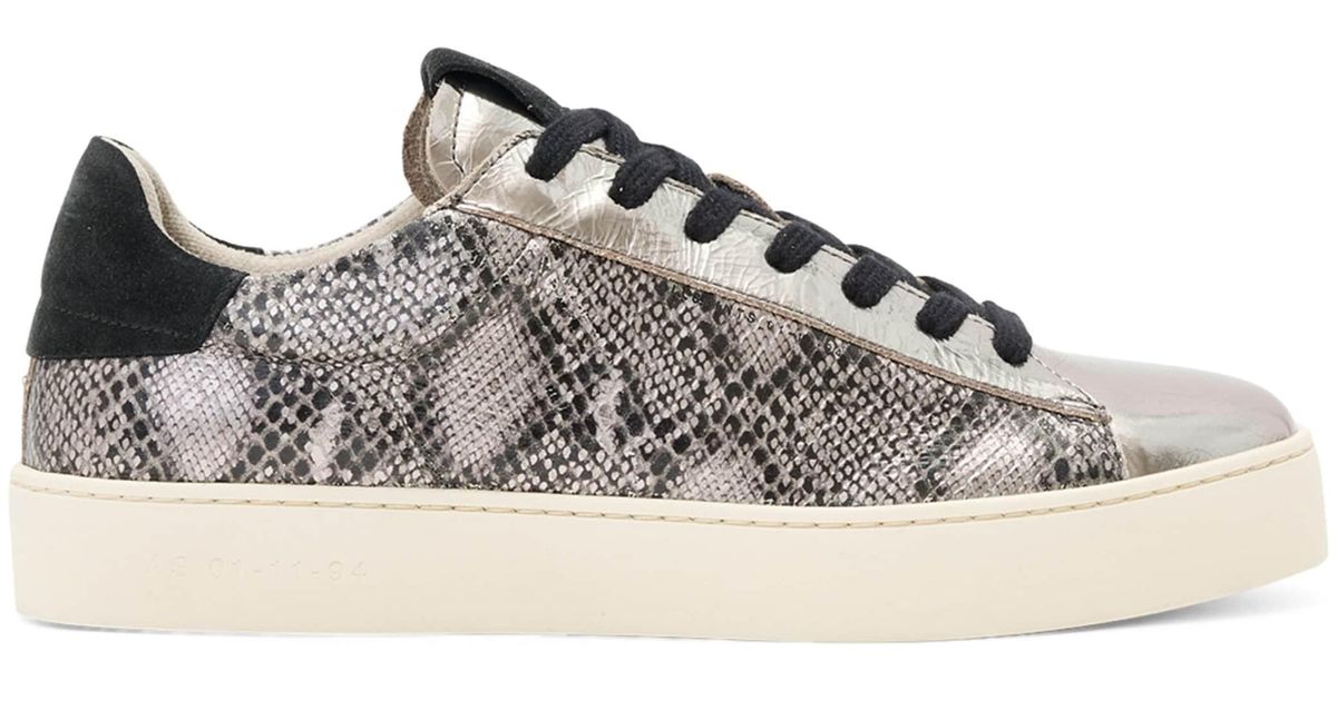 AllSaints Leather Snake-Effect Shana Sneakers in Gray | Lyst