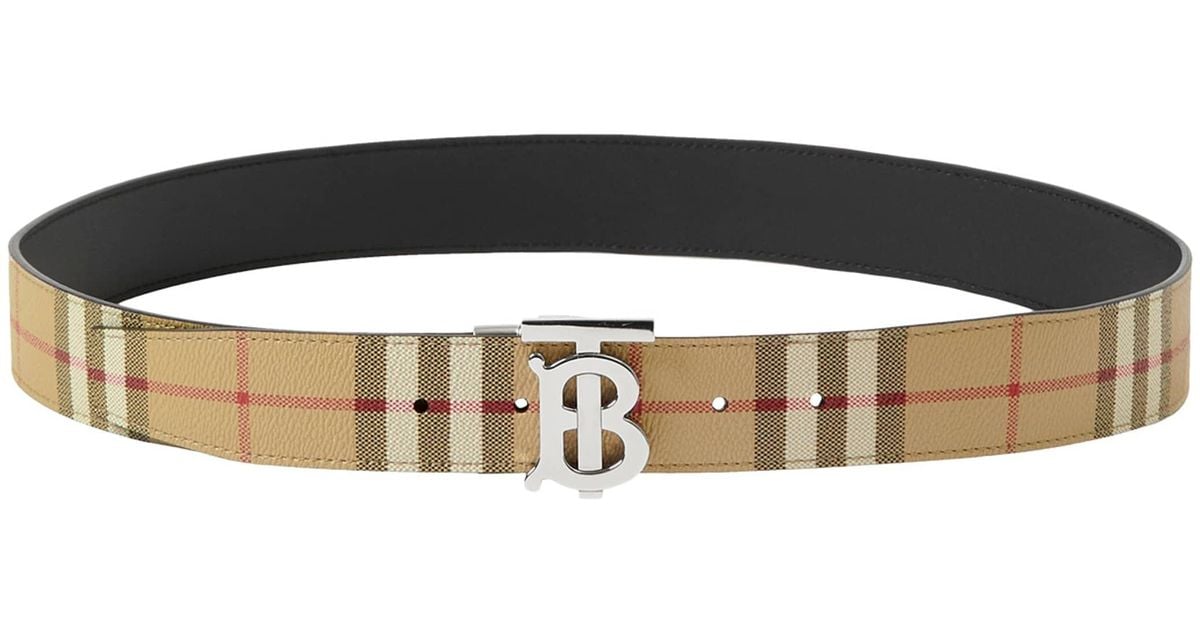 Burberry Leather And Check Reversible Tb Belt in Natural for Men | Lyst UK