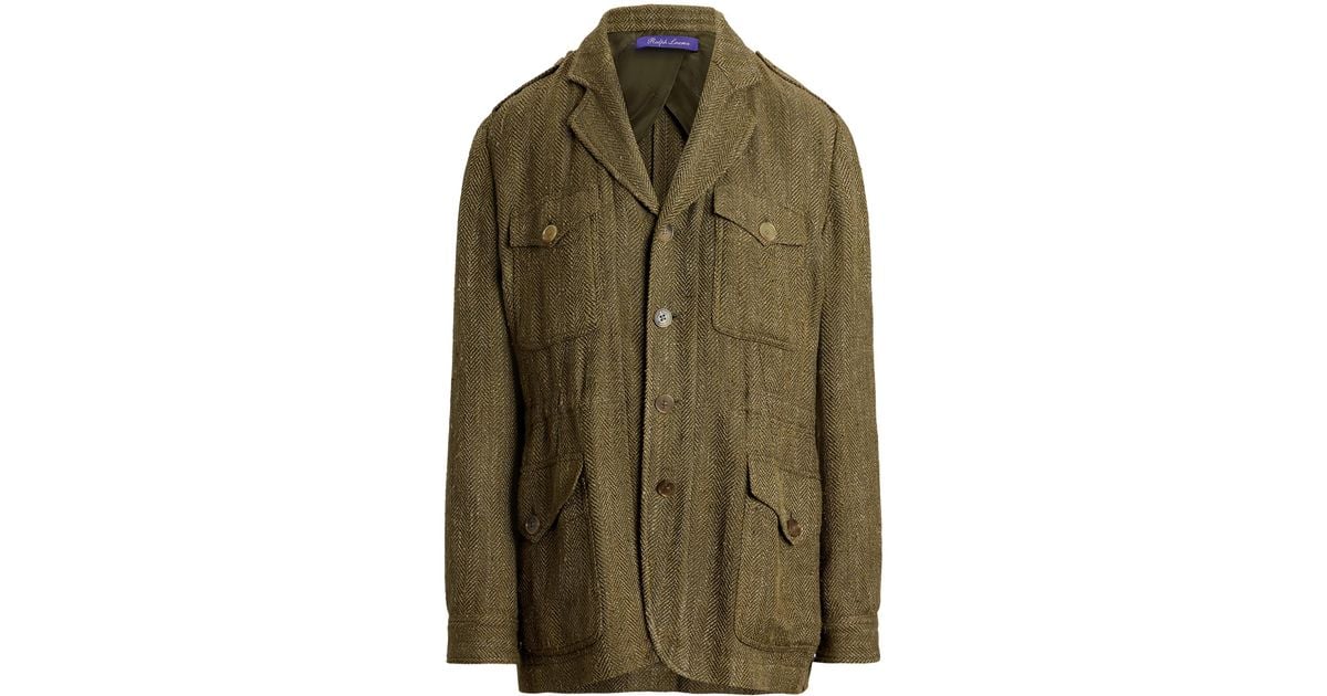 Ralph Lauren Silk-Linen Herringbone Schmitt Tweed Jacket in Green | Lyst