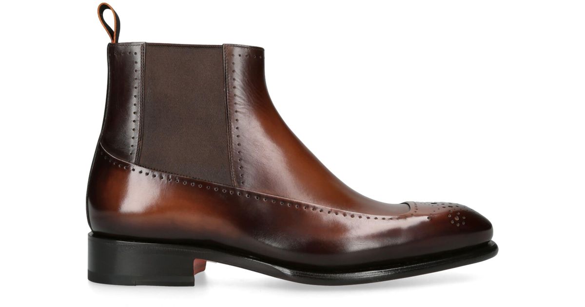 Santoni Leather Carter Punch Chelsea Boots in Brown for Men | Lyst