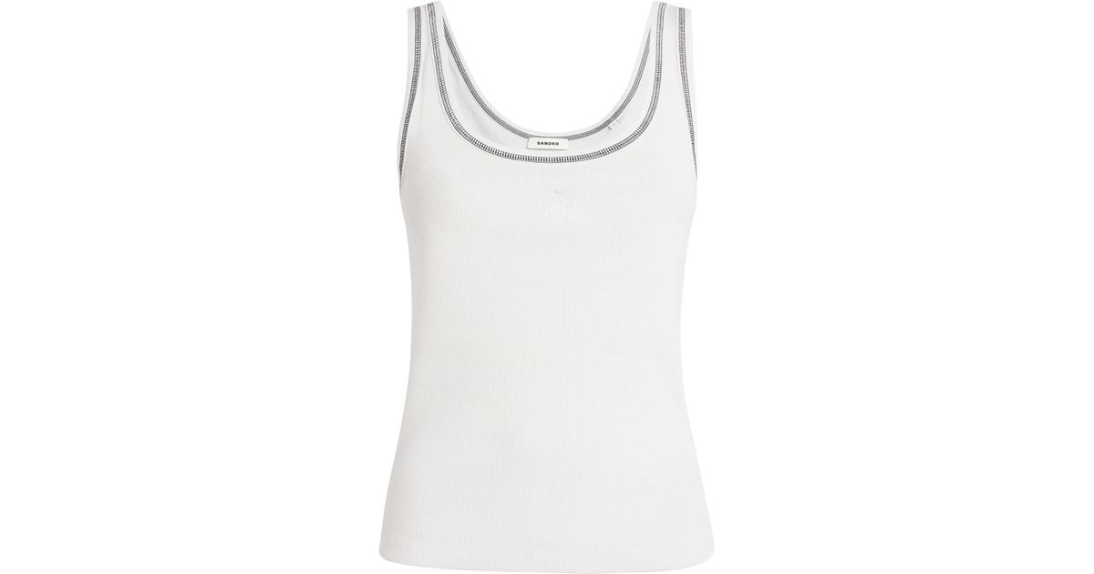 Sandro Cotton Ribbed Tank Top in White | Lyst