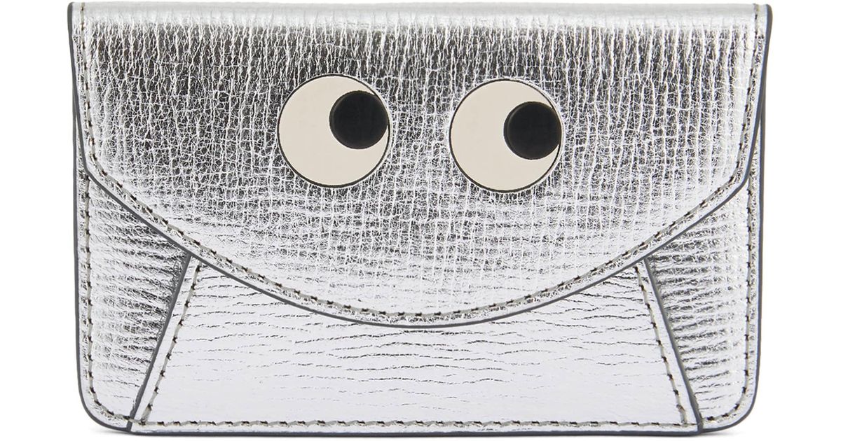 Anya Hindmarch Metallic Leather Eyes Card Holder in Gray | Lyst