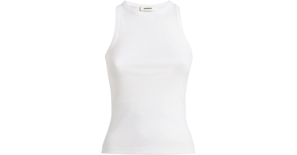 Sandro Ribbed Tank Top in White | Lyst