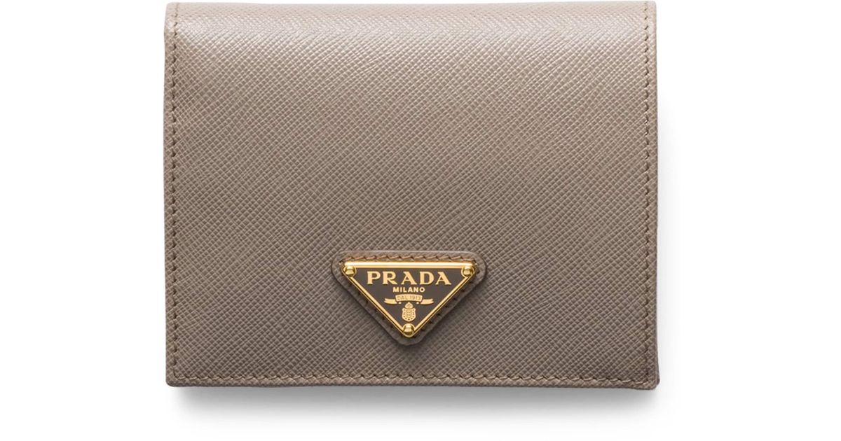 Prada Small Saffiano Leather Wallet in Natural | Lyst UK